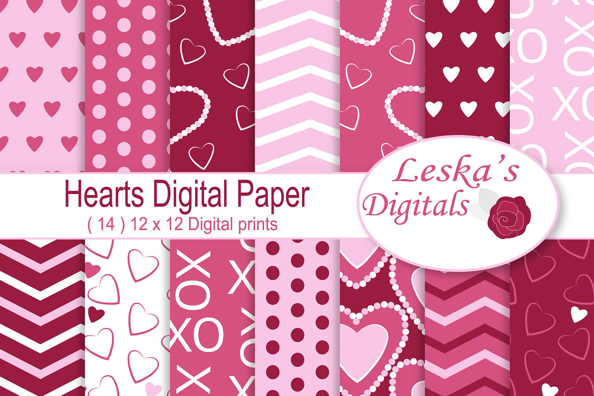 Hearts Digital Paper - Valentine, a Pattern Graphic by Leska's Digitals