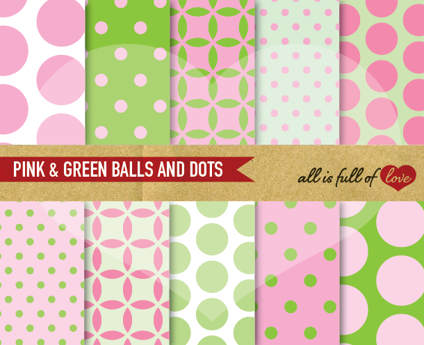 Pink Green Polka Dots Patterns, a Pattern Graphic by All is full of Love