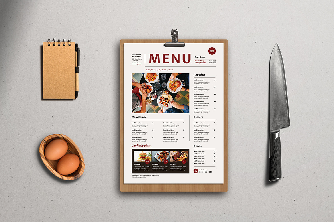 Newspaper Food Menu, a Flyer Template by VectorVactory