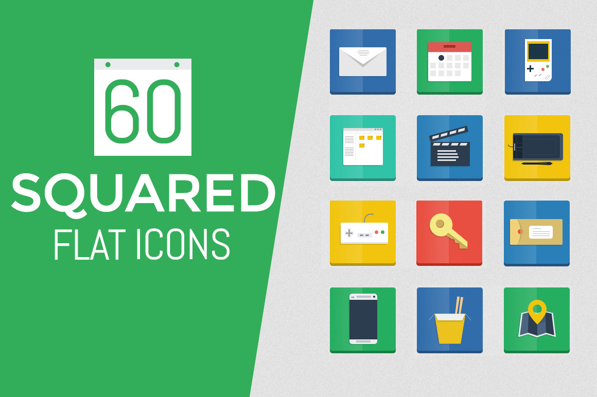 60 Flat Squared Icons, an Icon by Psddicted.com