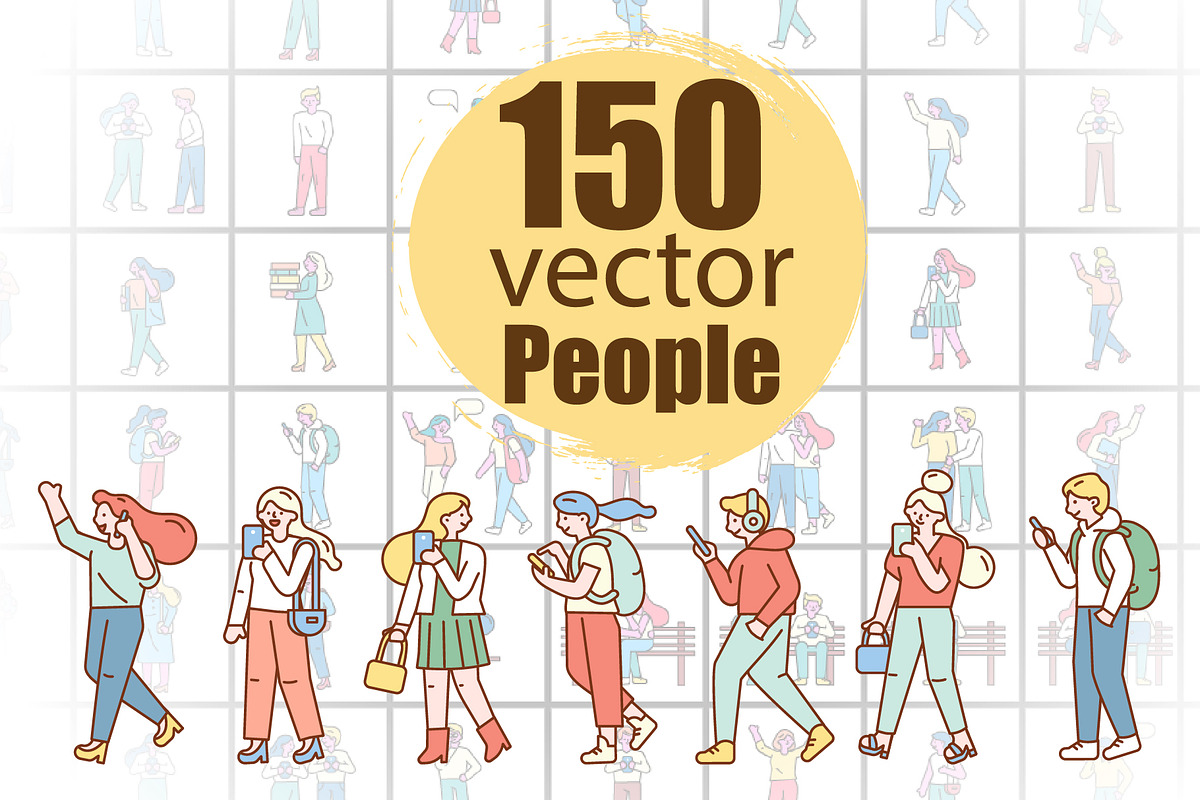 Line art cartoon people vector set, a Person Illustration by Vector_Art