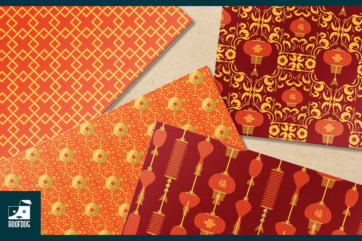 Chinese Lunar New Year digital paper, a Pattern Graphic by Roofdog ...