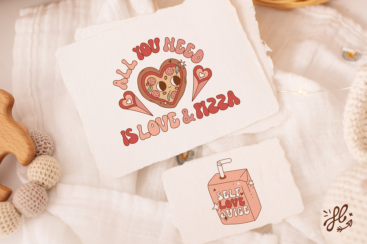 Groovy retro Valentine - clipart set, a Food Illustration by Huxmay