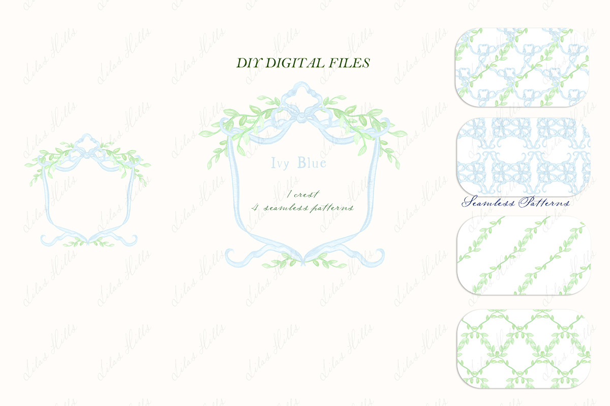Ivy Light Blue Watercolor Crest, a Graphic by LABFcreations