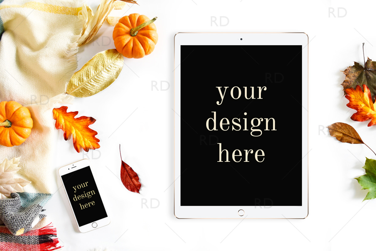 Fall Themed Tablet and Phone Mockup, a Product Mockup by RissDesign ...