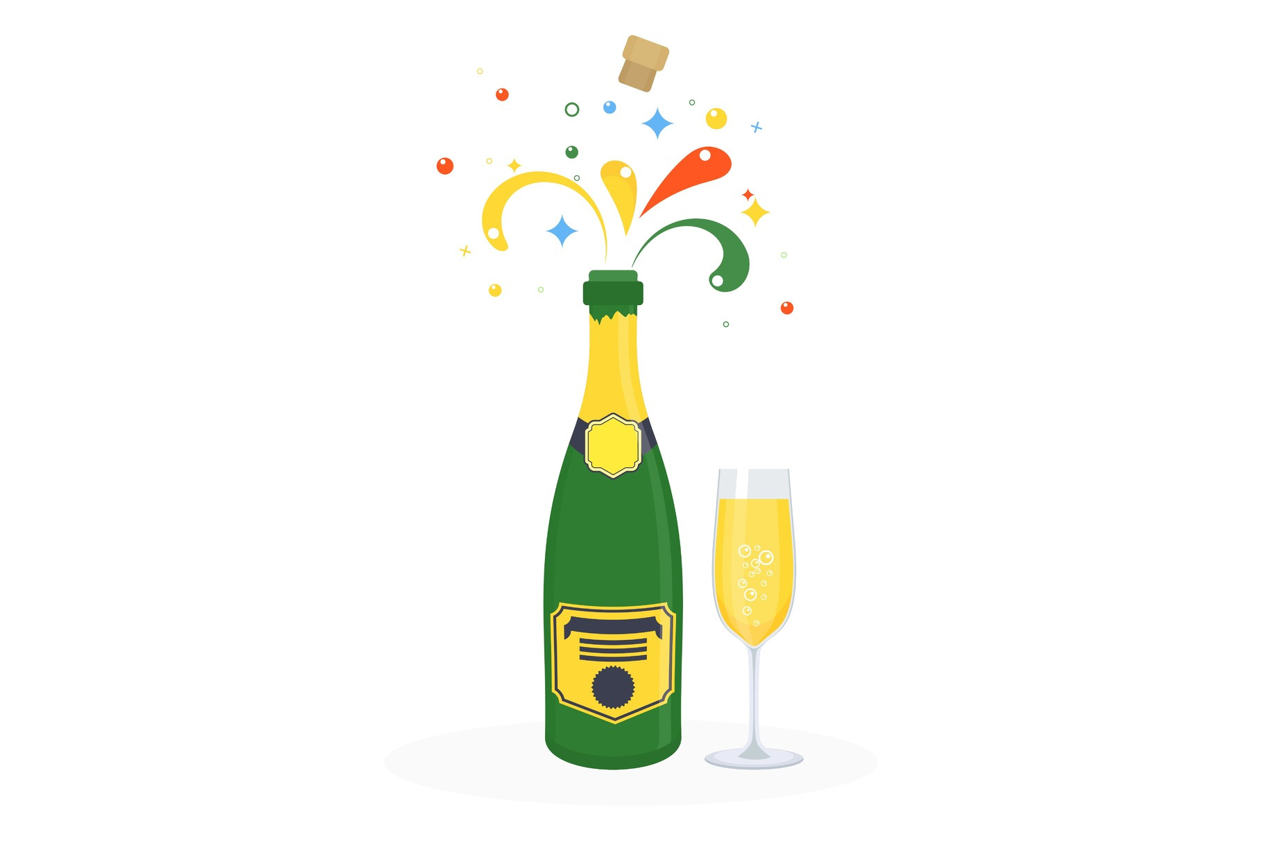 bottle of Champagne explosion with, a Food Illustration by Quarta