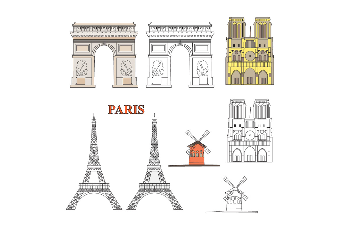 Vector set with landmarks of Paris, a Graphic by lycka