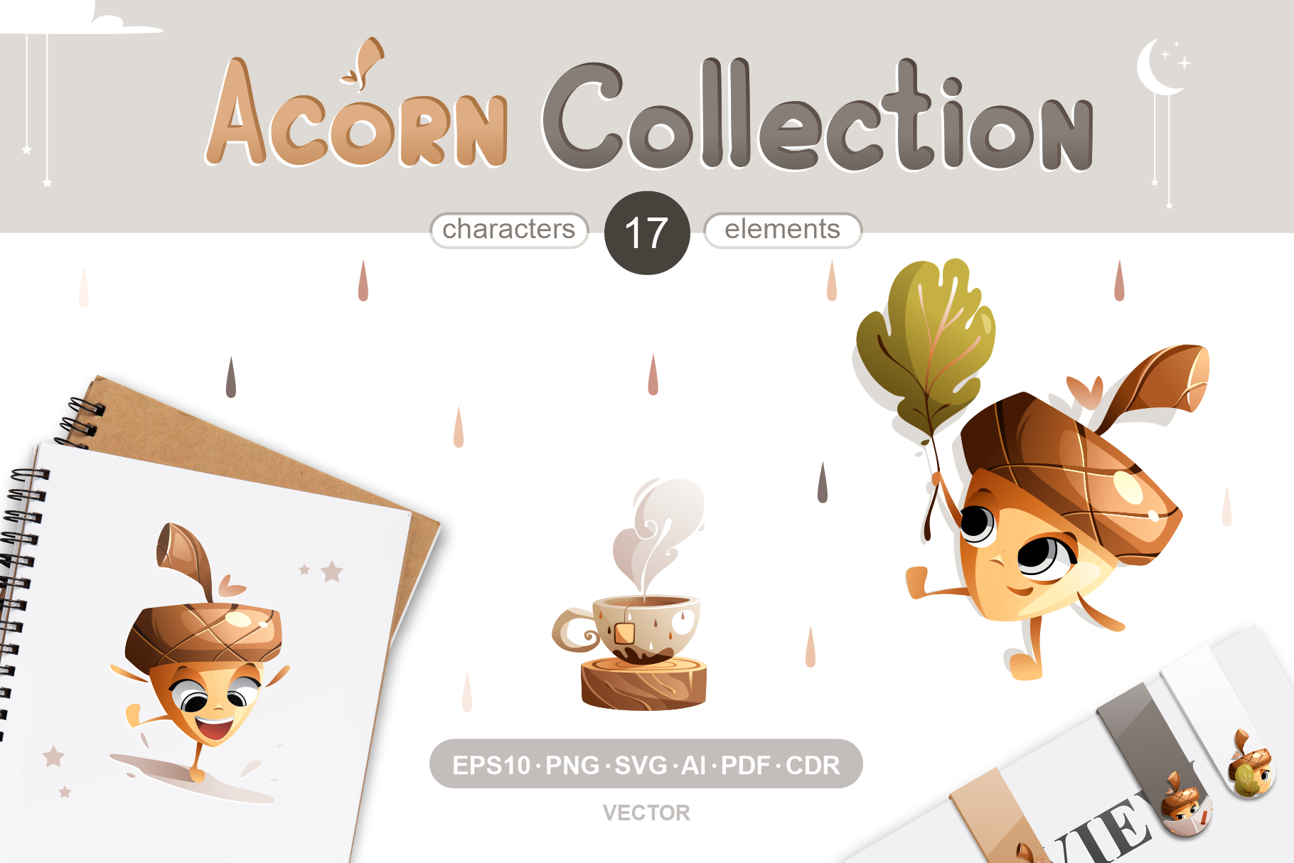 Acorn Character Collection, an Object Illustration by Ksuview