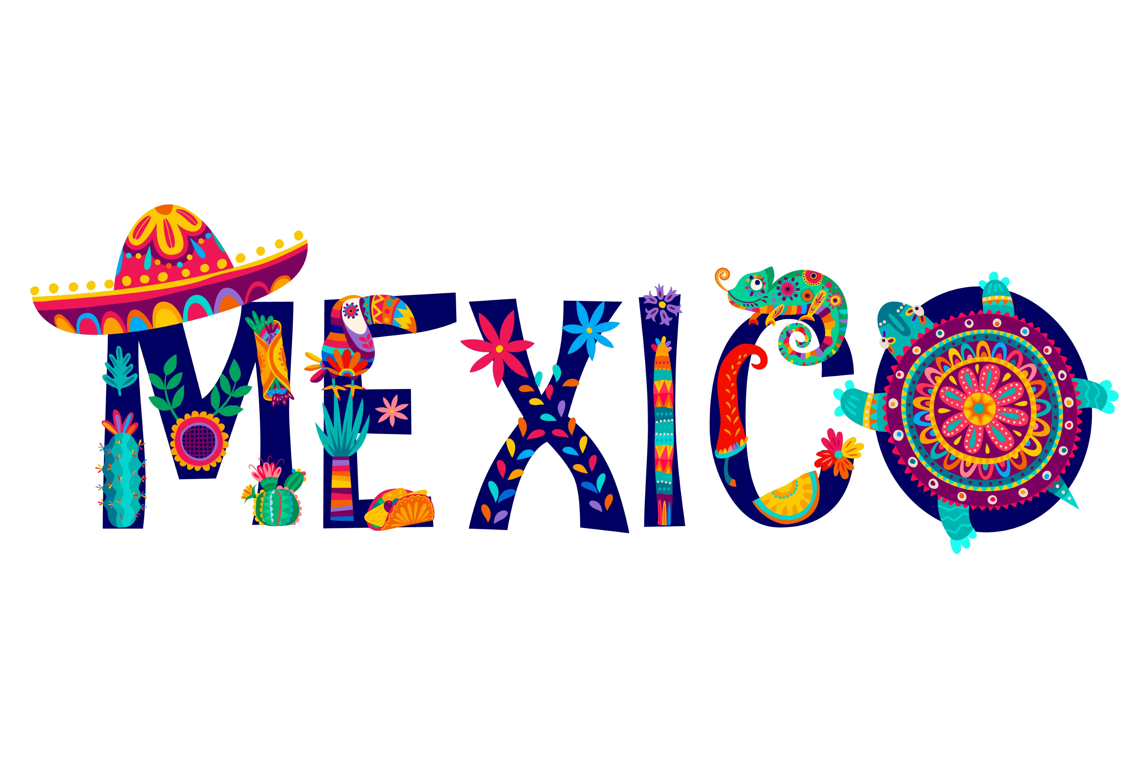 Mexico typography lettering | Object Illustrations ~ Creative Market