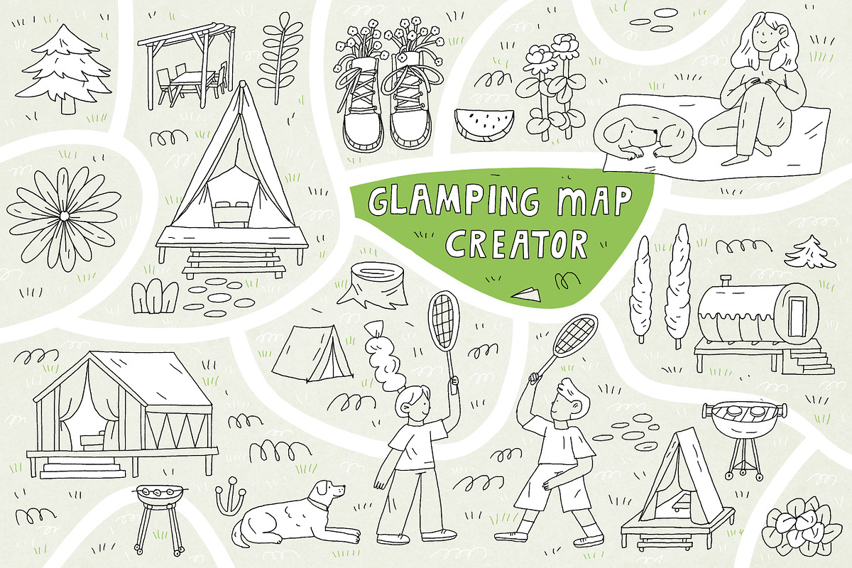 Hand Drawn set|256 Glamping elements, an Object Graphic by Sasha Mitkalova