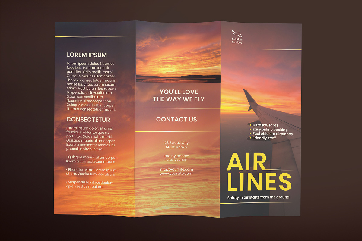 Airlines Aviation Brochure Trifold, a Brochure Template by TemplatesNow!