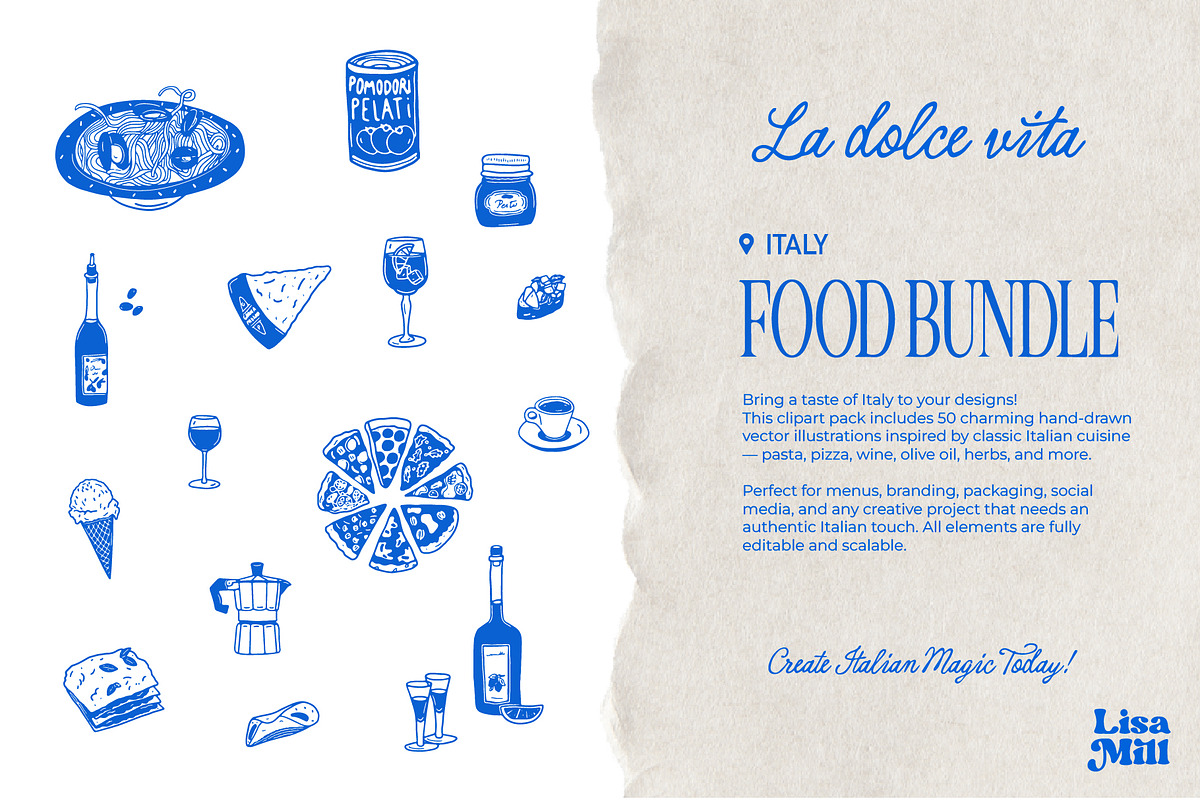Italian Food Clipart Set, a Food Illustration by Lisa Mill