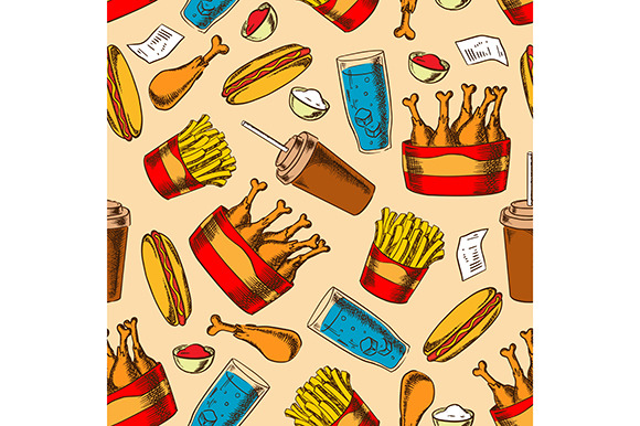 Fast food seamless pattern, a Pattern Graphic by Vector Tradition