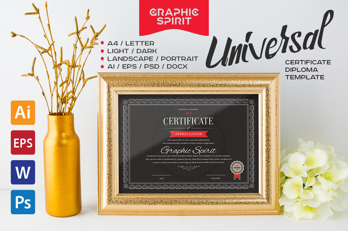 Customizable Certificate Template, a Stationery Template by Graphic Spirit