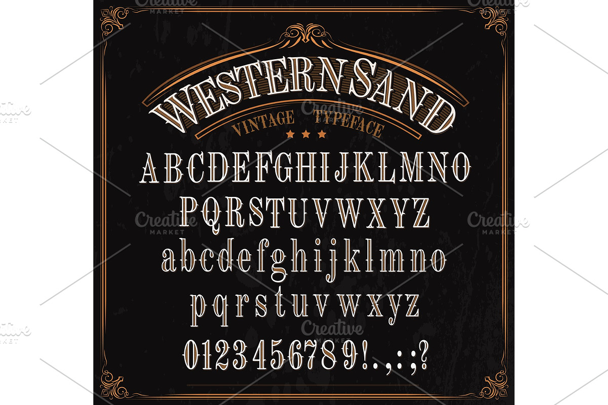 Western font alphabet, numbers, a Texture Illustration by Vector Tradition