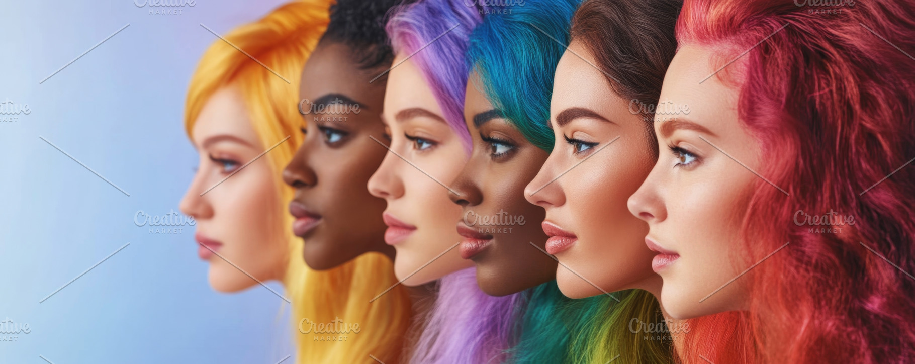 Diverse Women with Vibrant Hair Colors in Profile View, an Abstract ...