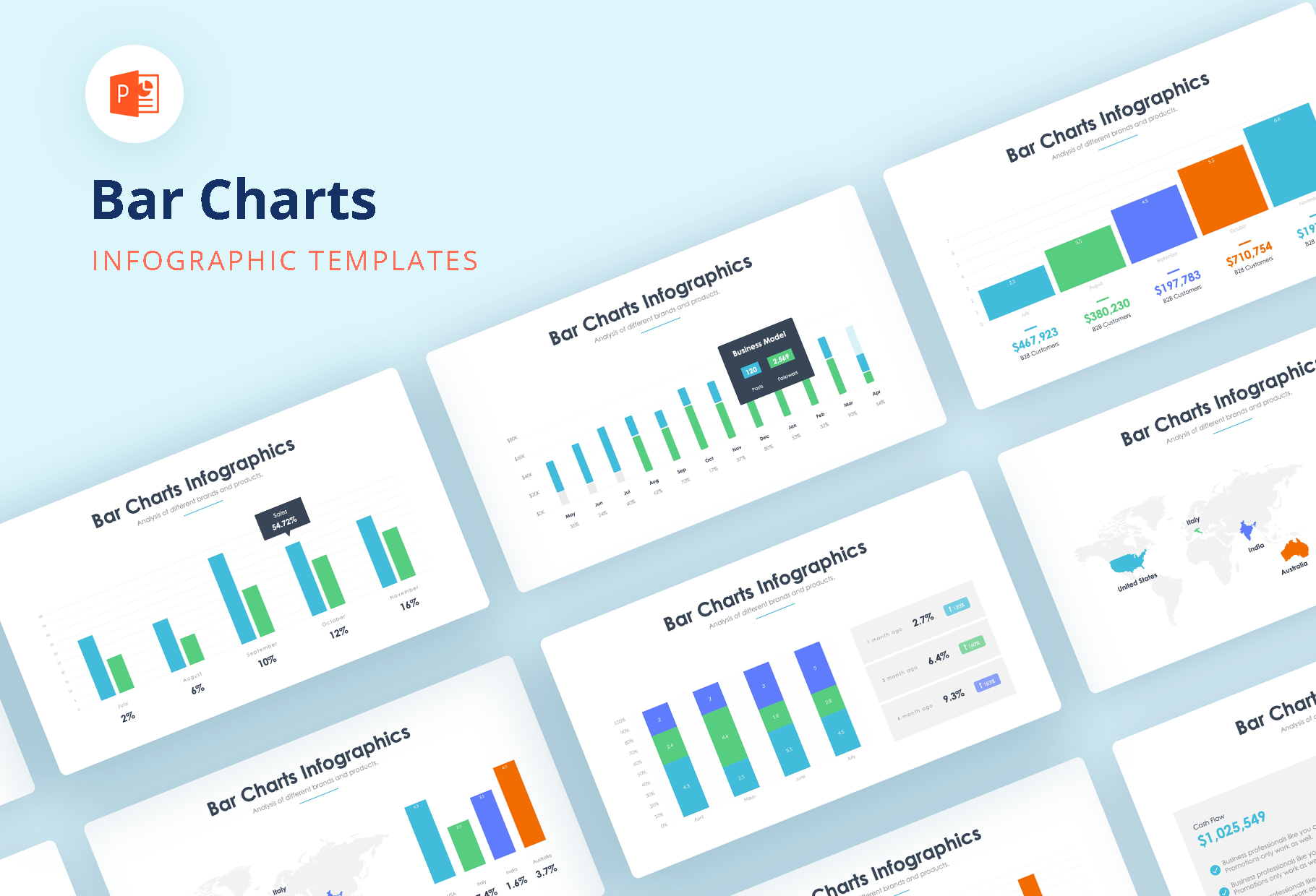 Bar Charts Infographics - PowerPoint, a Presentation Template by slidequest