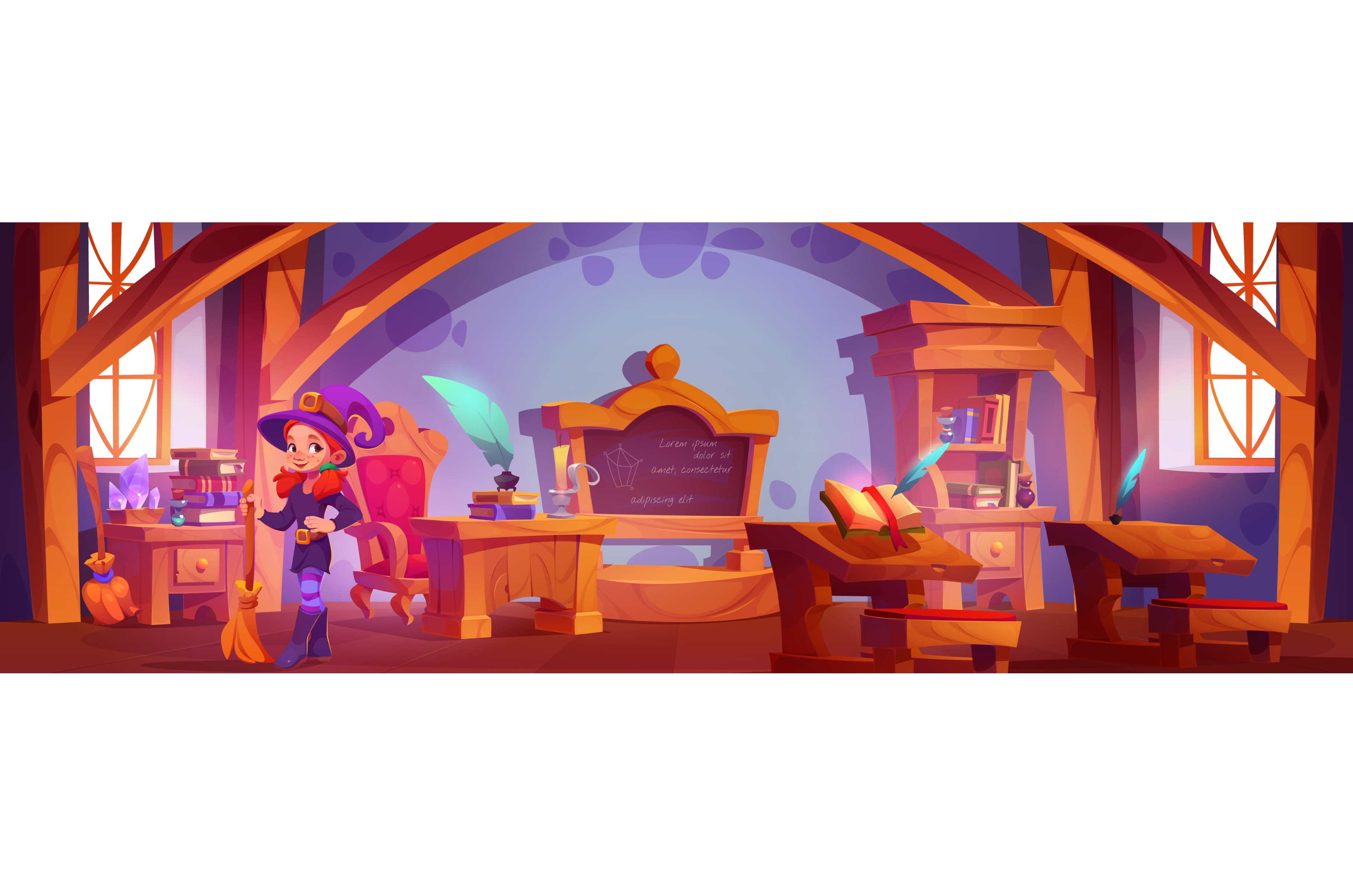 Magic school classroom interior with, an Education Illustration by art ...