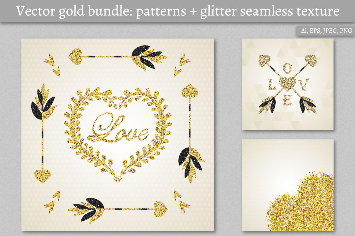 Vector gold bundle: cards, patterns | Texture Illustrations ~ Creative ...