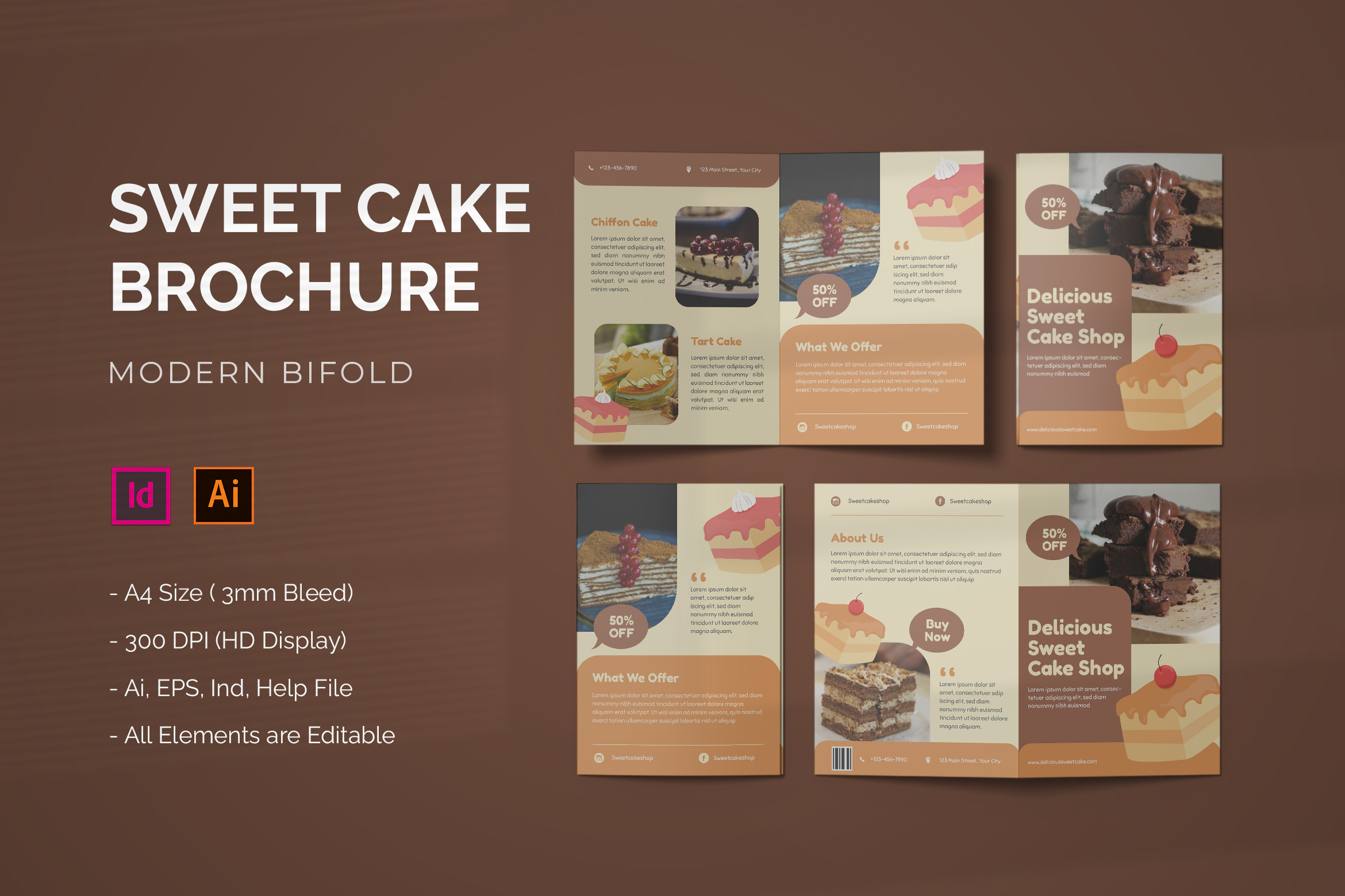 Sweet Cake - Bifold Brochure | Brochure Templates ~ Creative Market