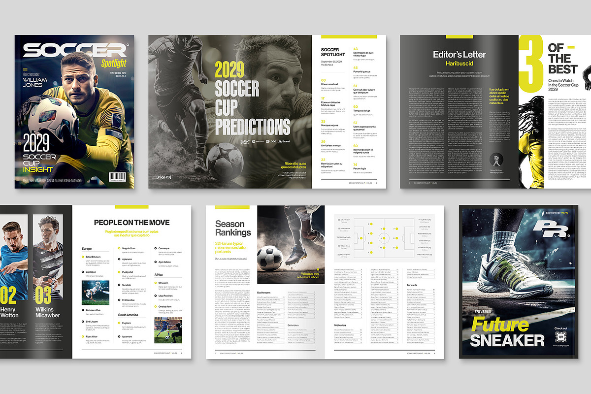 Soccer Sports Magazine Template, a Magazine Template by BrandPacks