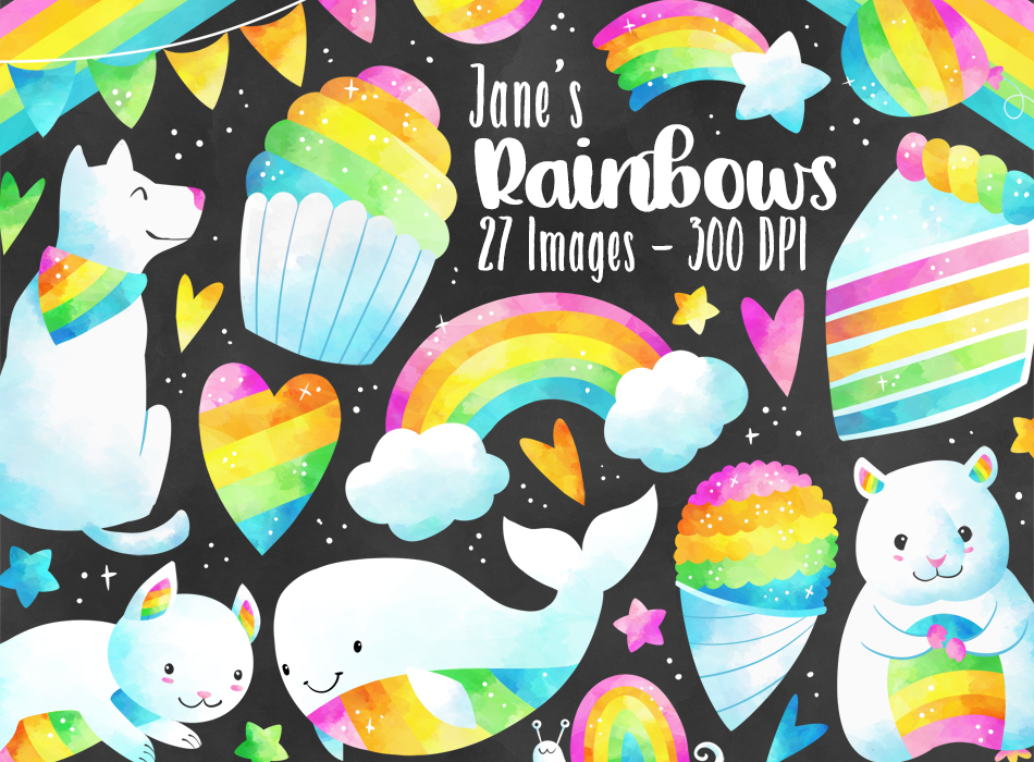 Watercolor Rainbow Party Clipart, an Illustration by DigitalArtsi