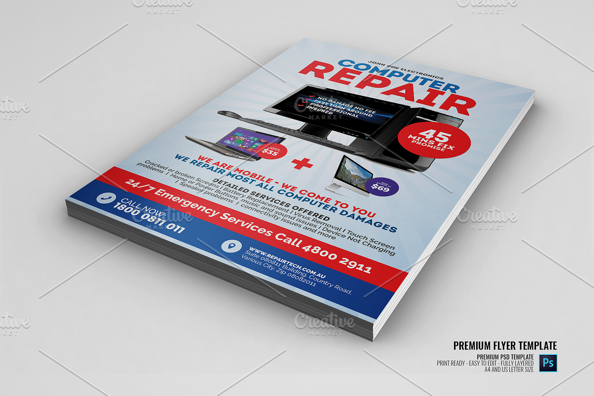 Computer Repair Shop Flyer, a Flyer Template by PSDPixel