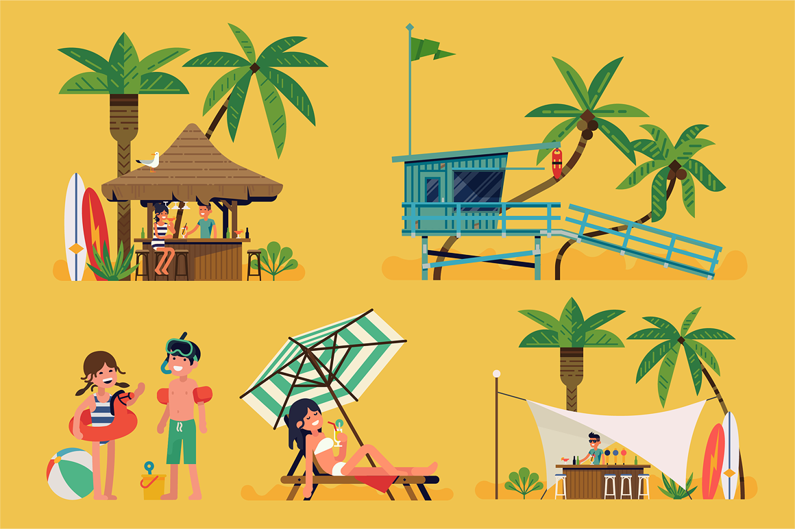 At the beach. Graphics set, an Education Illustration by Masha Tace