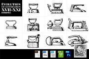 Evolution of clothes iron | Object Illustrations ~ Creative Market
