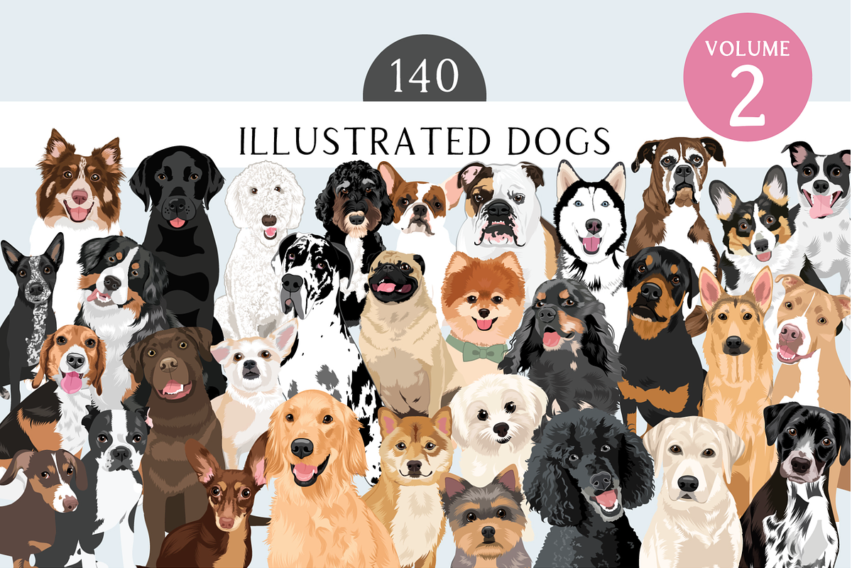 140 Detailed Dogs Vol. 2 Art Bundle, an Illustration by Putnam Road Art ...