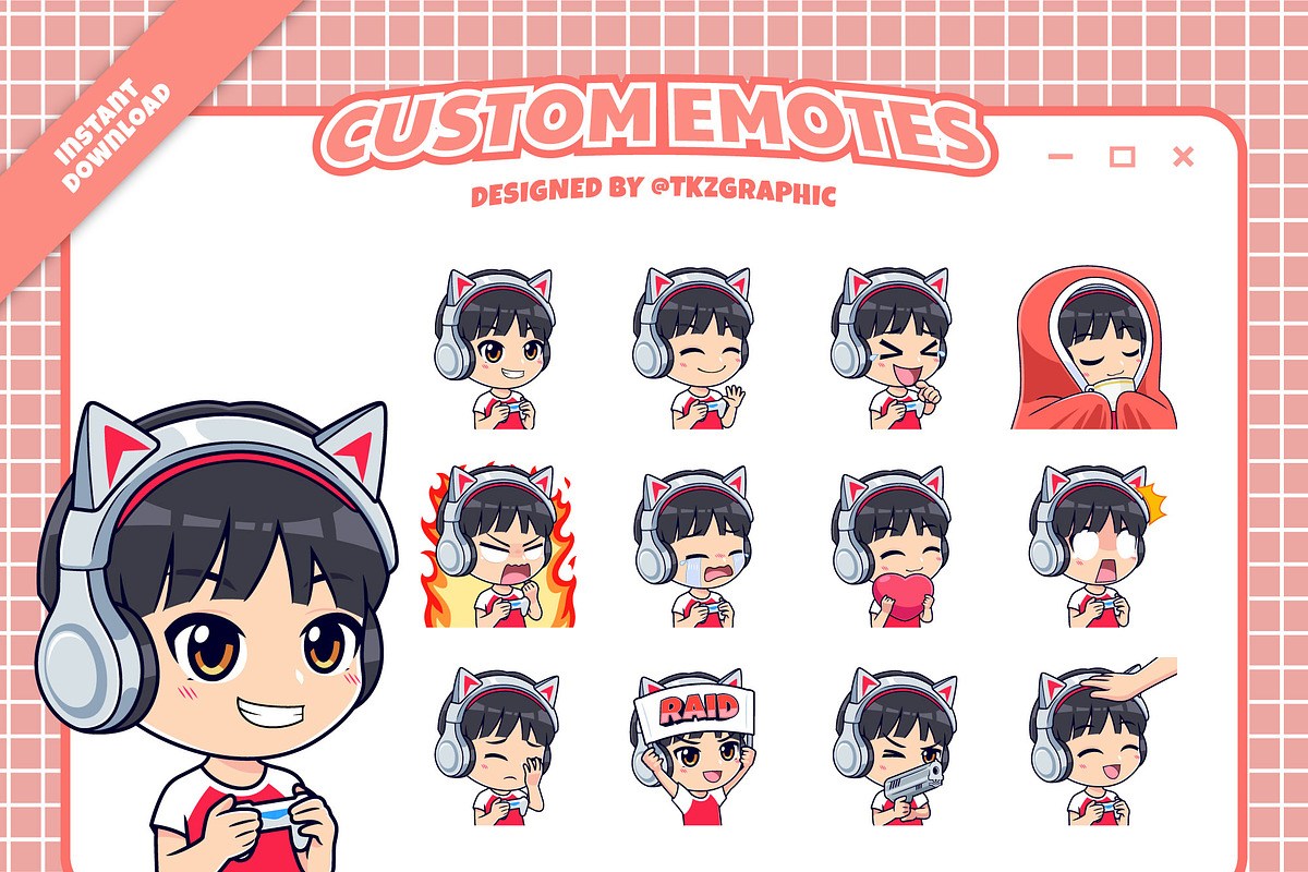 Gamer Boy Chibi - Custom Emotes, an Emoji Icon by tkzgraphic