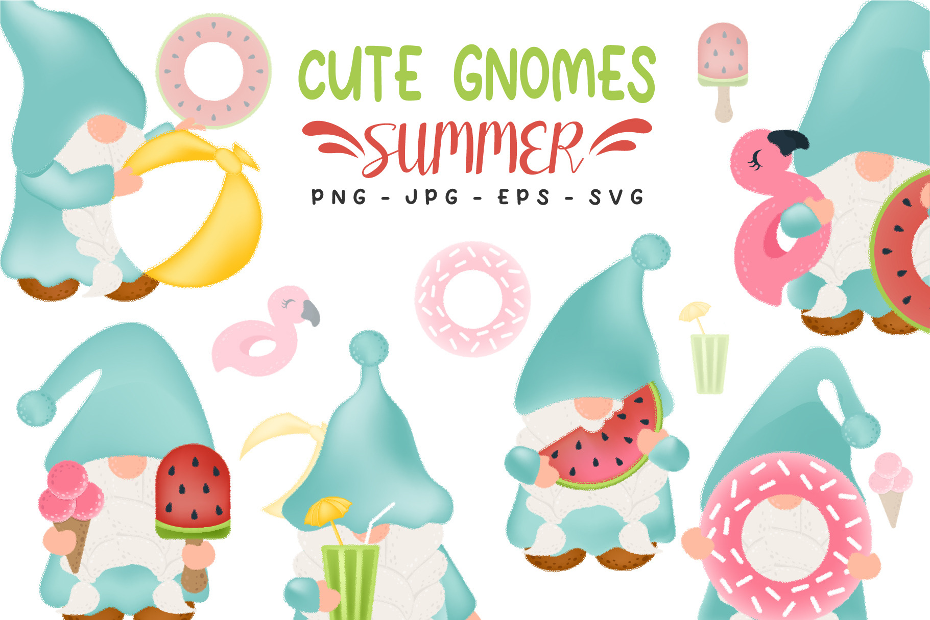 Gnomes Clipart Set Vector Illustration | Creative Market