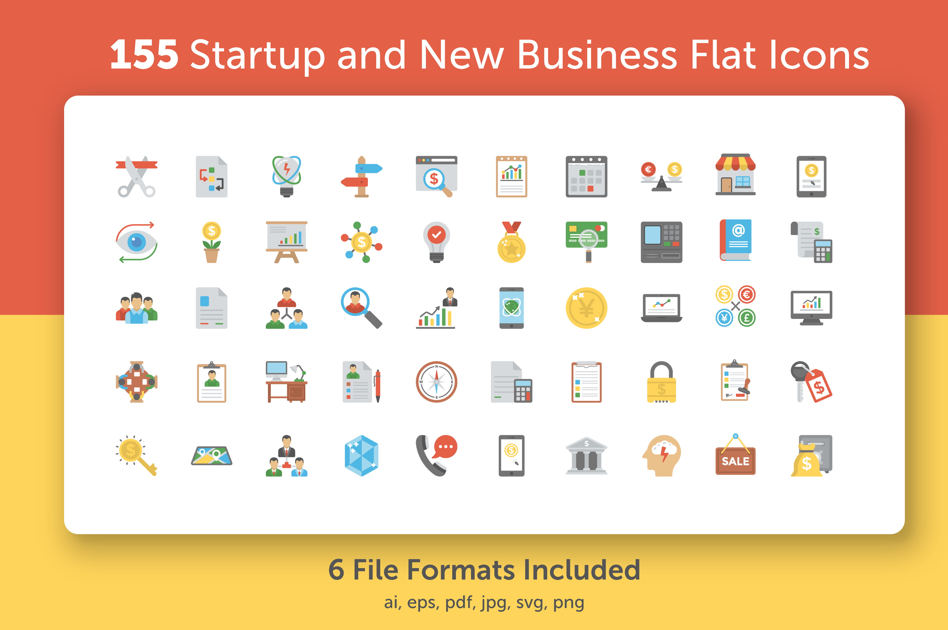 155 Startup and Business Flat Icons, an Icon by Vectors Market