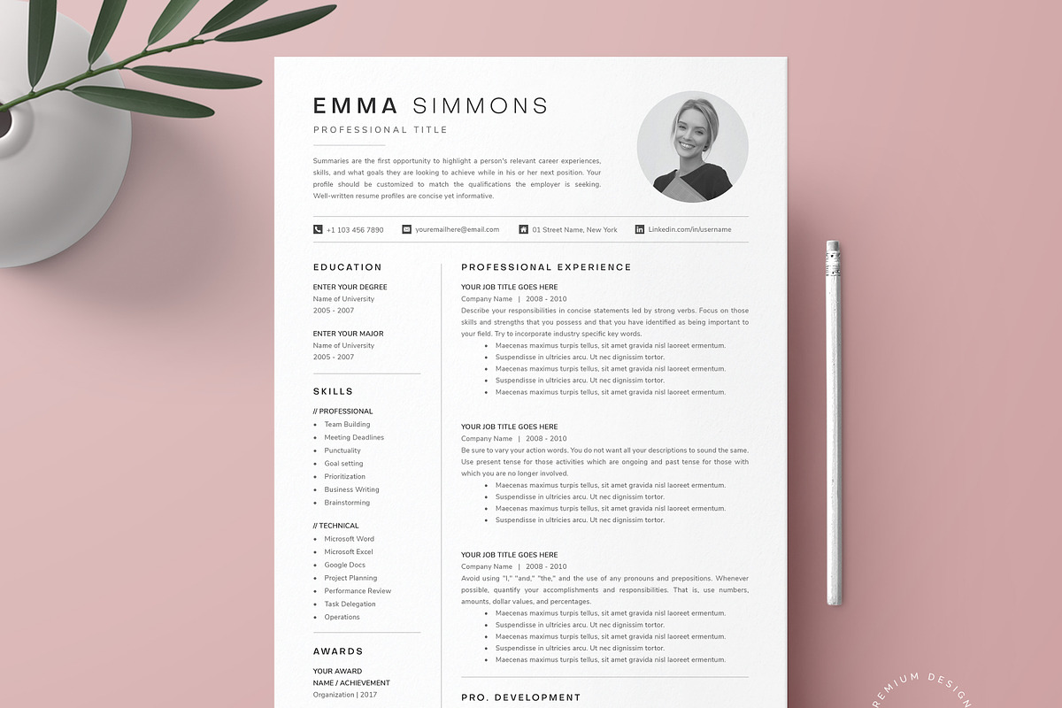 Compact One Page Resume Template Kit, a Resume Template by DemeDesign
