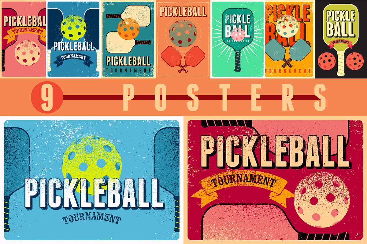 Pickleball vintage grunge poster set, an Object Illustration by PoPaShop