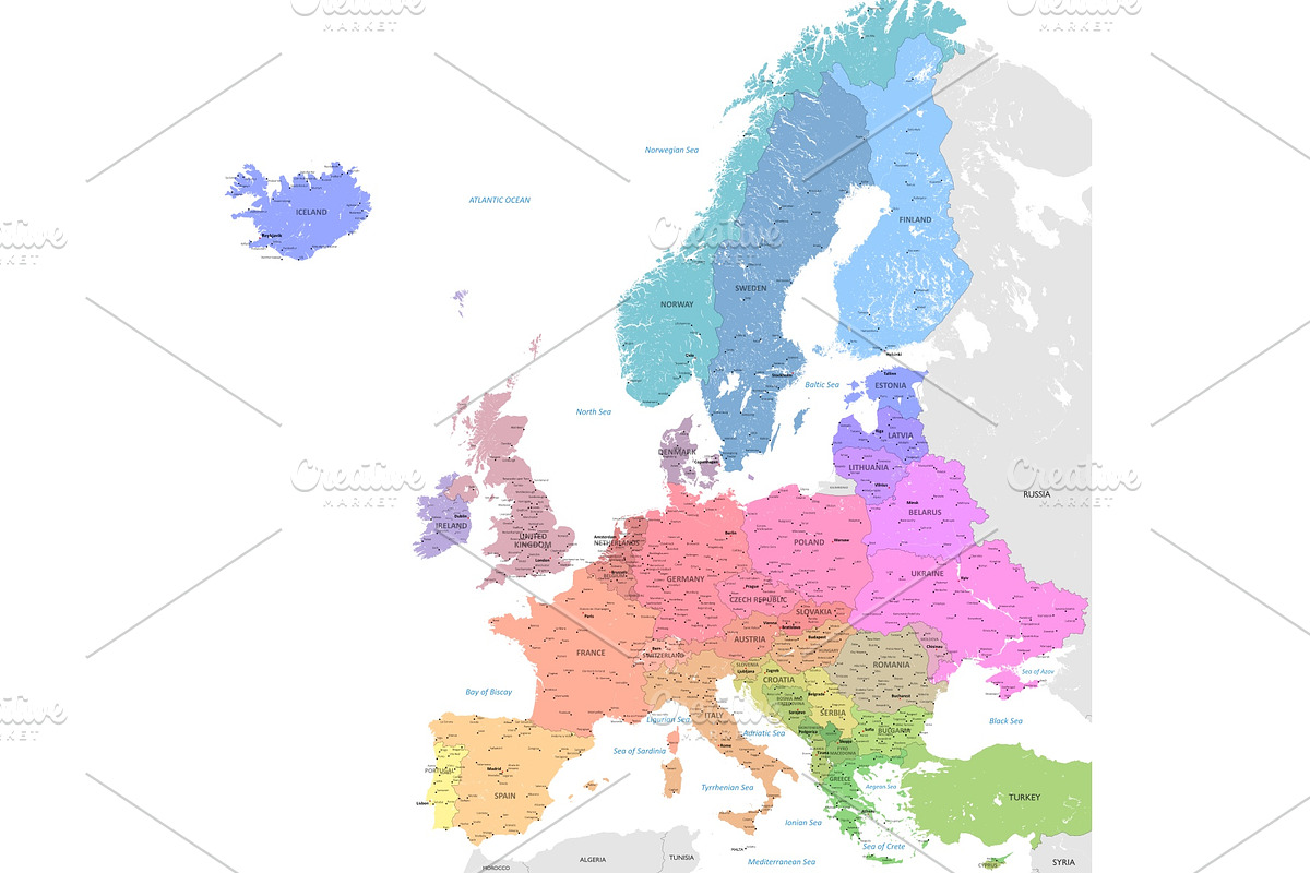 Europe map detailed, a Graphic by ilynx