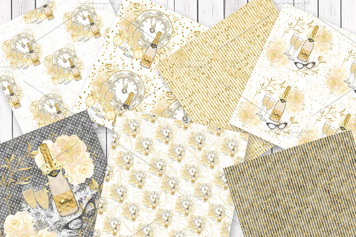 Happy New Year digital paper pack, a Pattern Graphic by designloverstudio