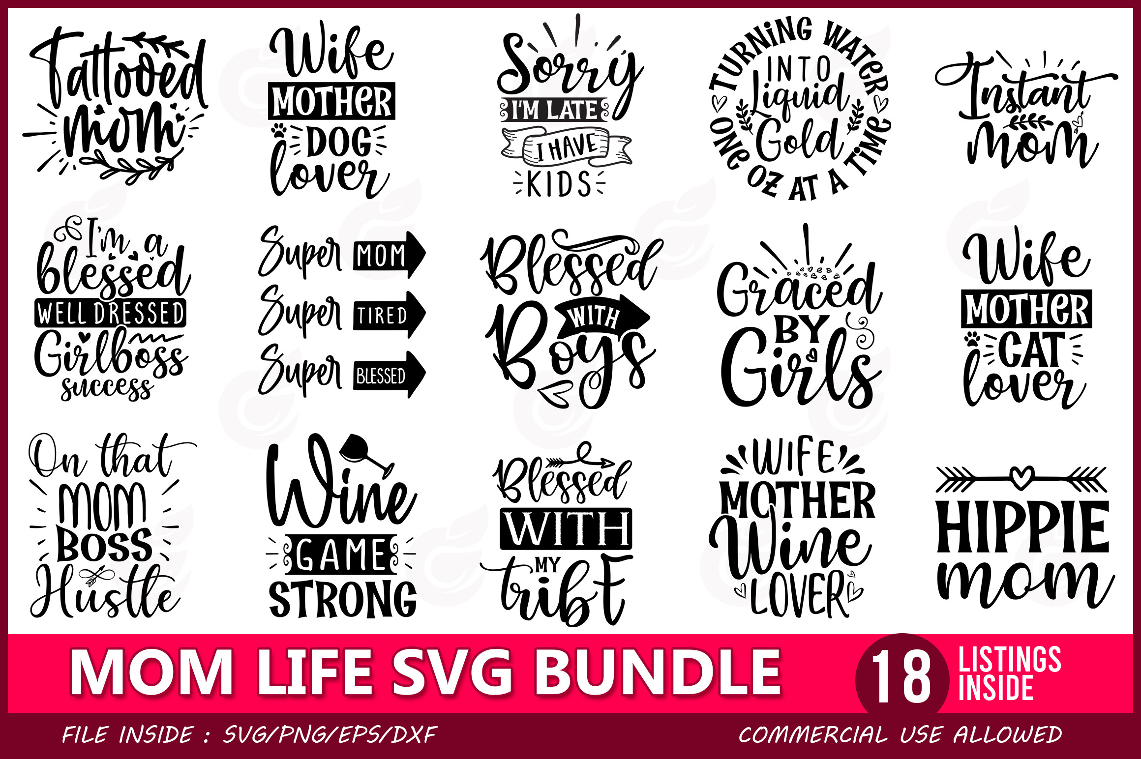 Mom Life SVG Bundle, an Illustration by CraftingStudio | Creative Market