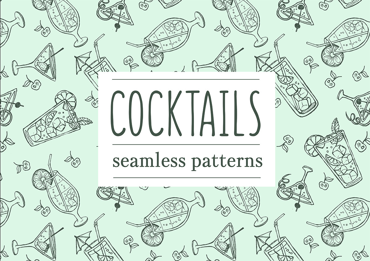 Doodle cocktail patterns and menu, a Pattern Graphic by Mehendra Art