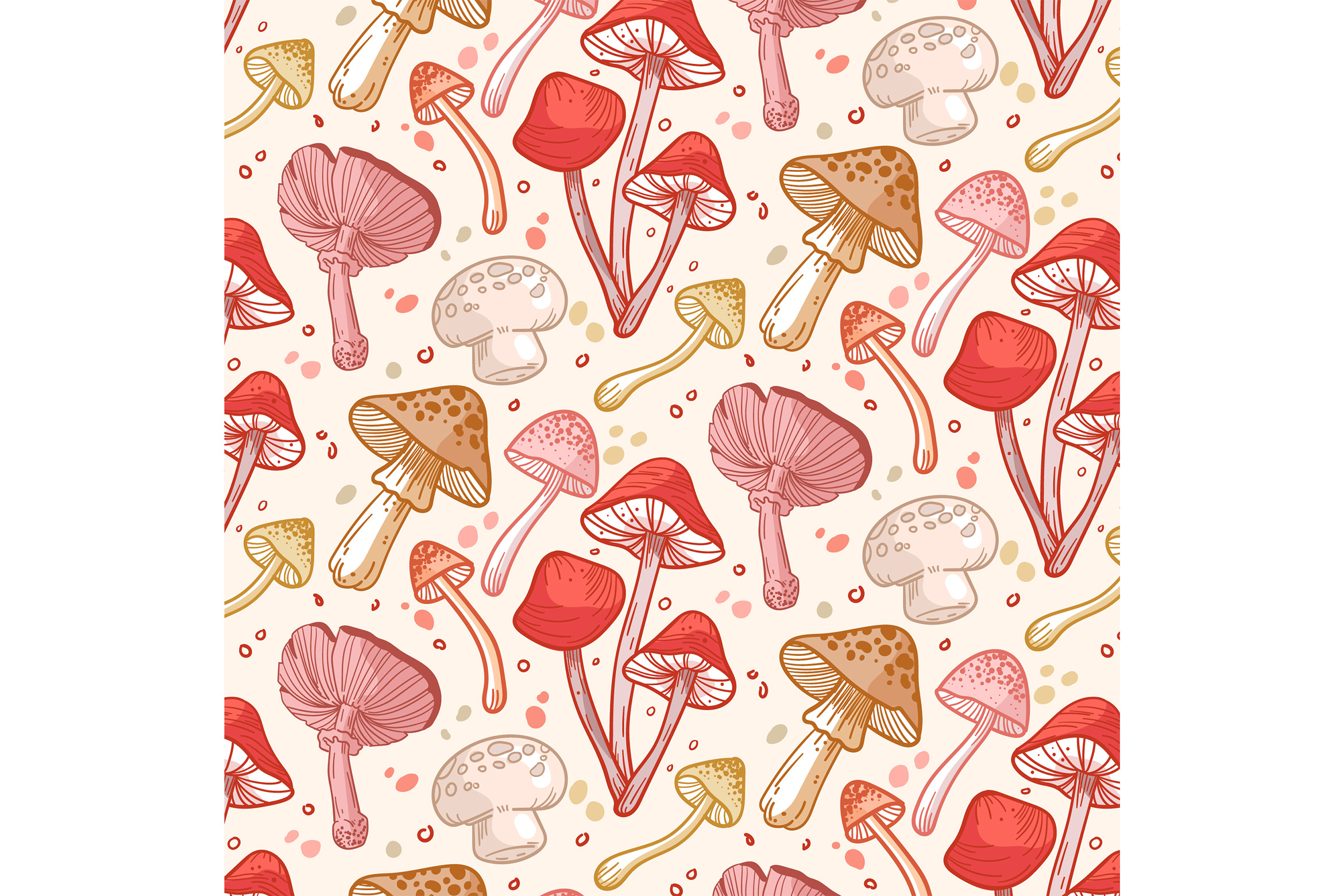 Hand Drawn Mushroom Pattern, a Pattern Graphic by MISS CHATZ | Creative ...