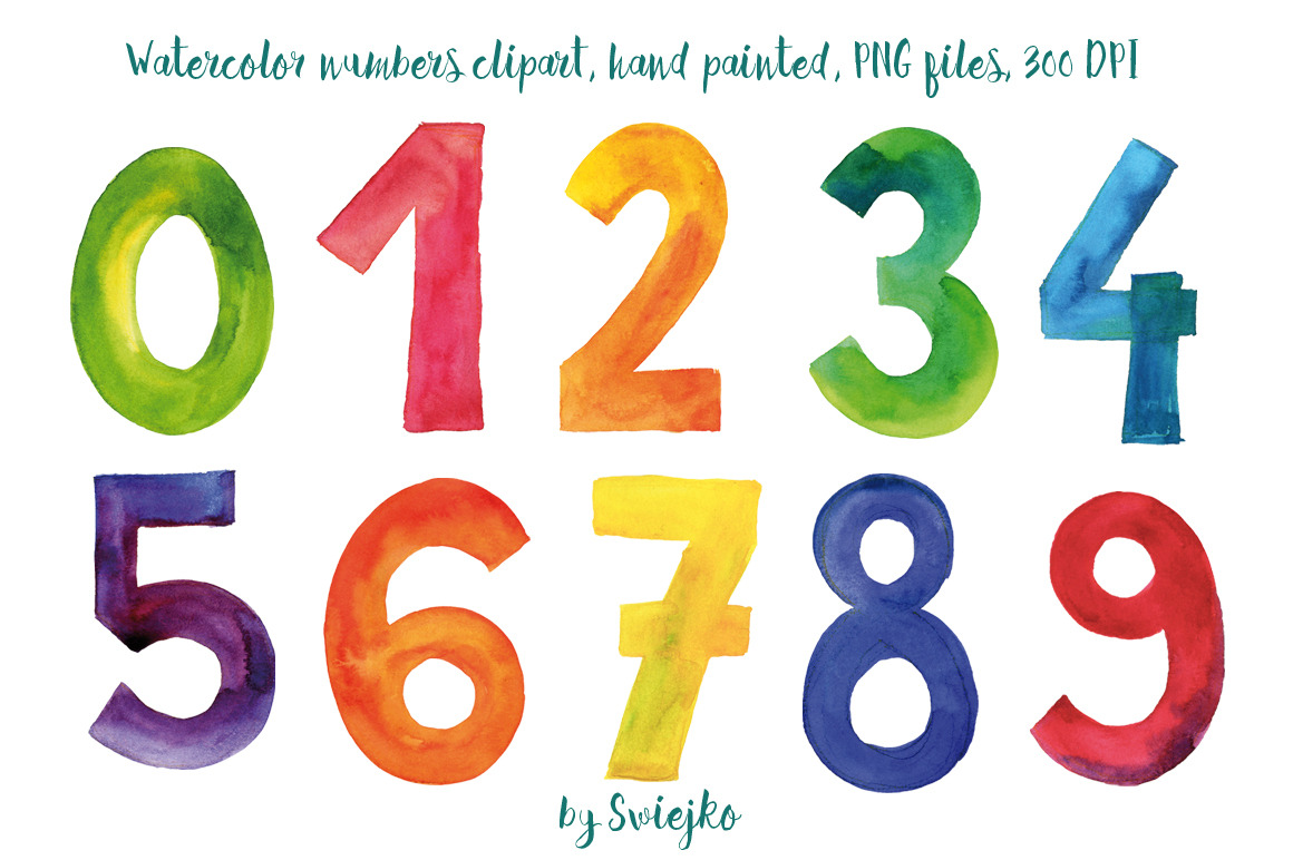 Watercolor Numbers, an Illustration by swiejko | Creative Market