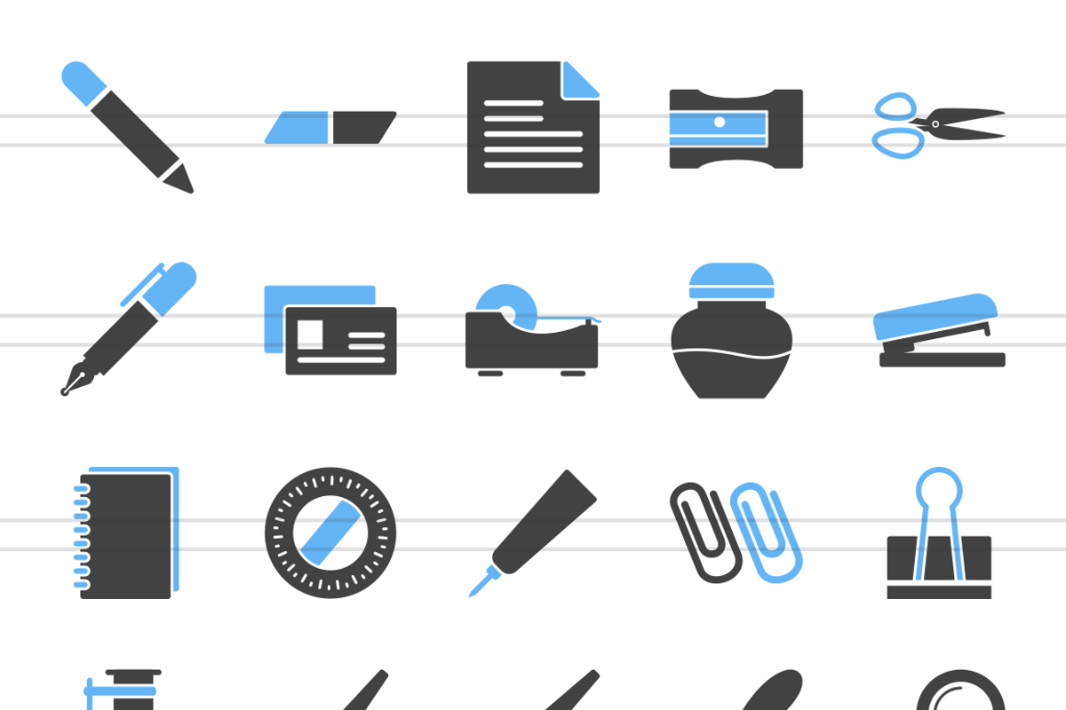50 Stationery Blue & Black Icons, an Icon by IconBunny