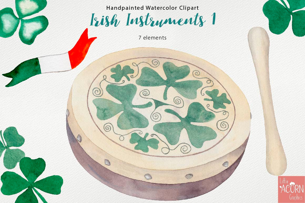 Watercolor Clipart Irish Instruments, an Illustration by ...