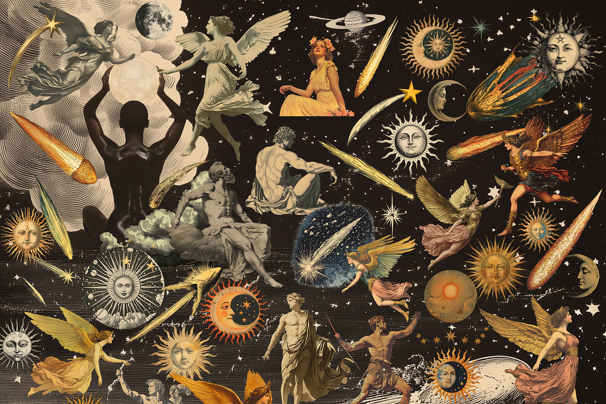 Vintage celestial in engraving style, a Decorative Illustration by ...