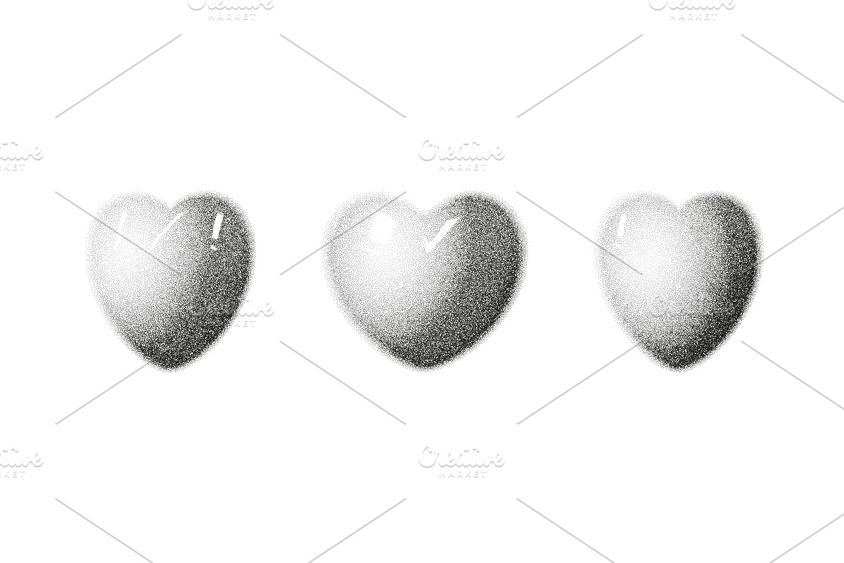 Set of vector 3d gritty hearts, an Object Illustration by Andrey ...