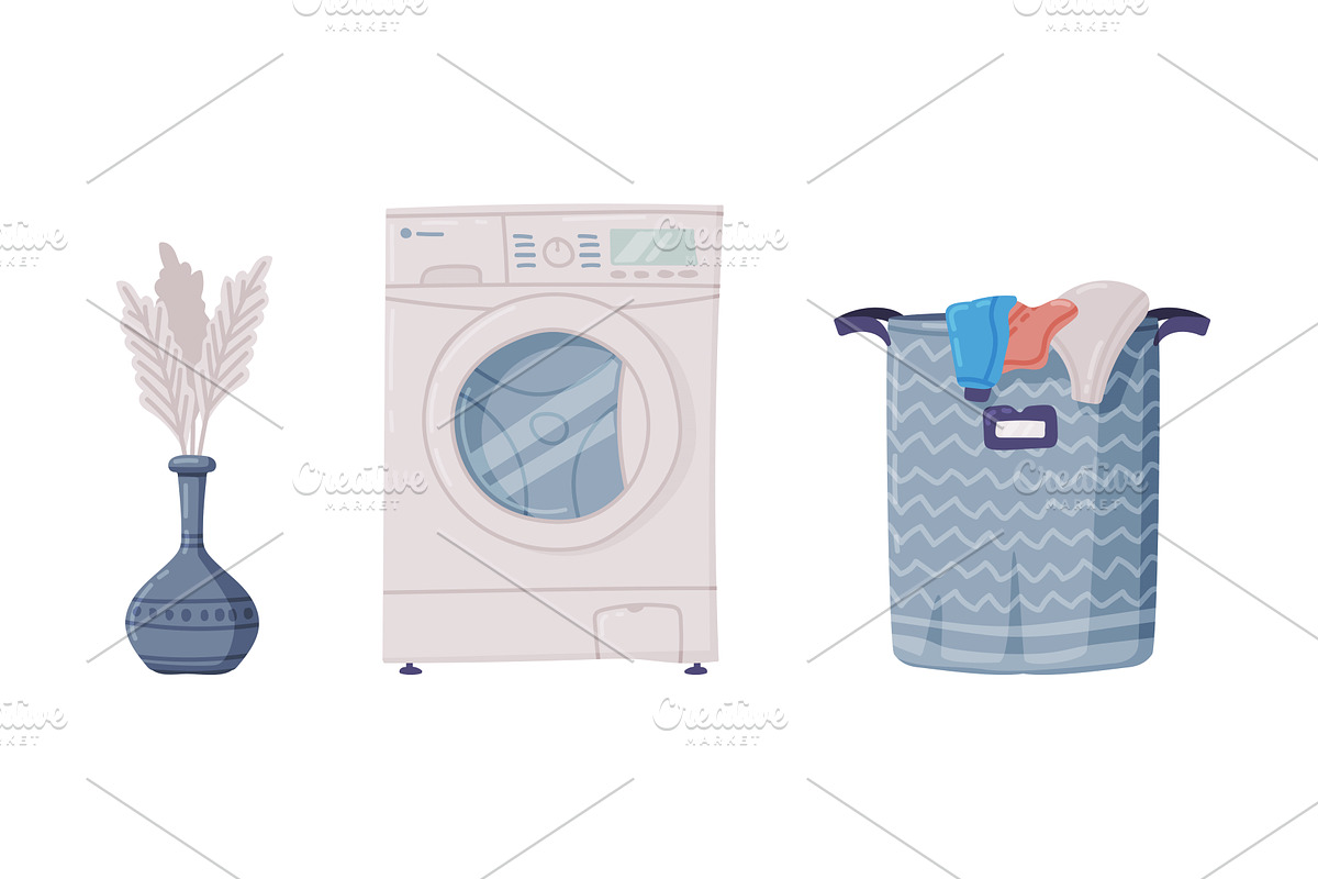 Washing Machine and Laundry Basket, an Object Graphic by TopVectors ...