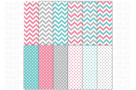 Chevron and Polka Dots Digital Paper, an Illustration by SA ClipArt