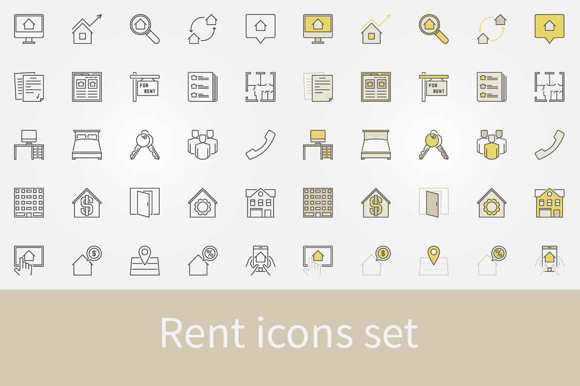 Rent icons set, an Outline Icon by Venomous Vector | Creative Market
