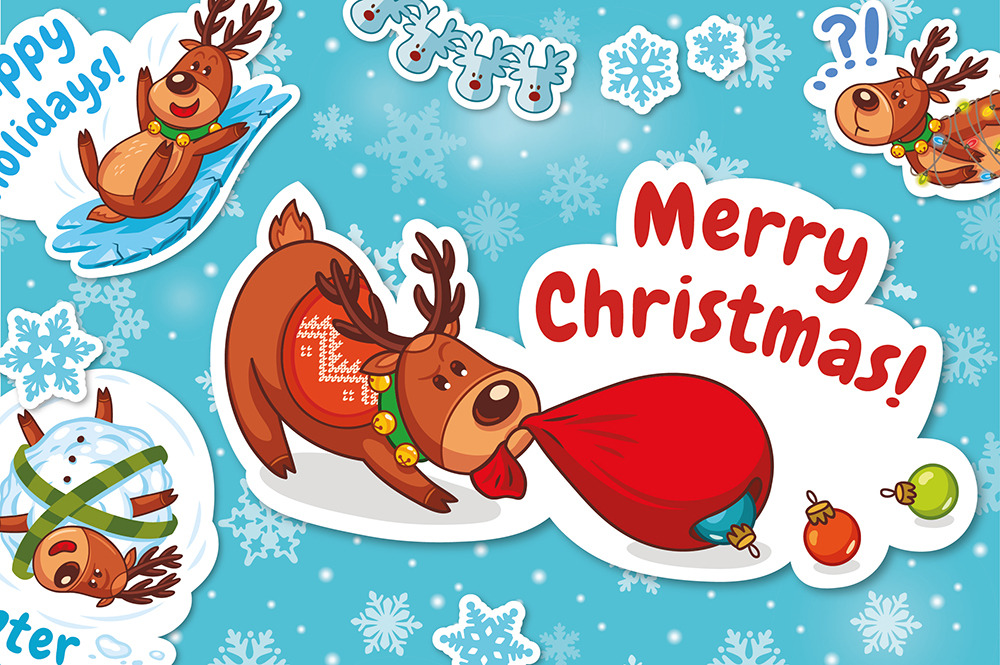 Christmas sticker set. Santa's deer, an Illustration by PenguinHouse