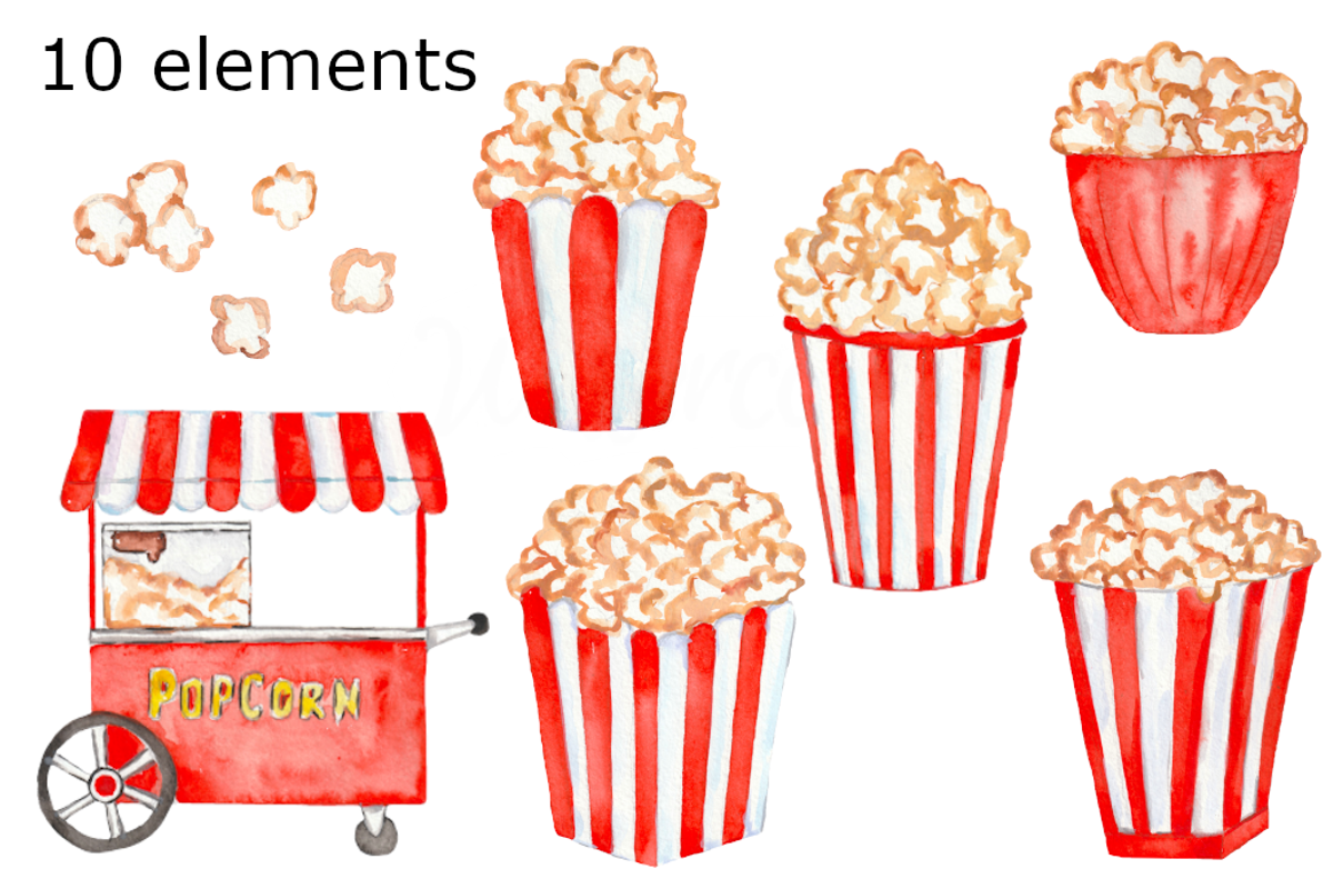 Popcorn watercolor clipart, a Background Graphic by GoodFairyClipArt